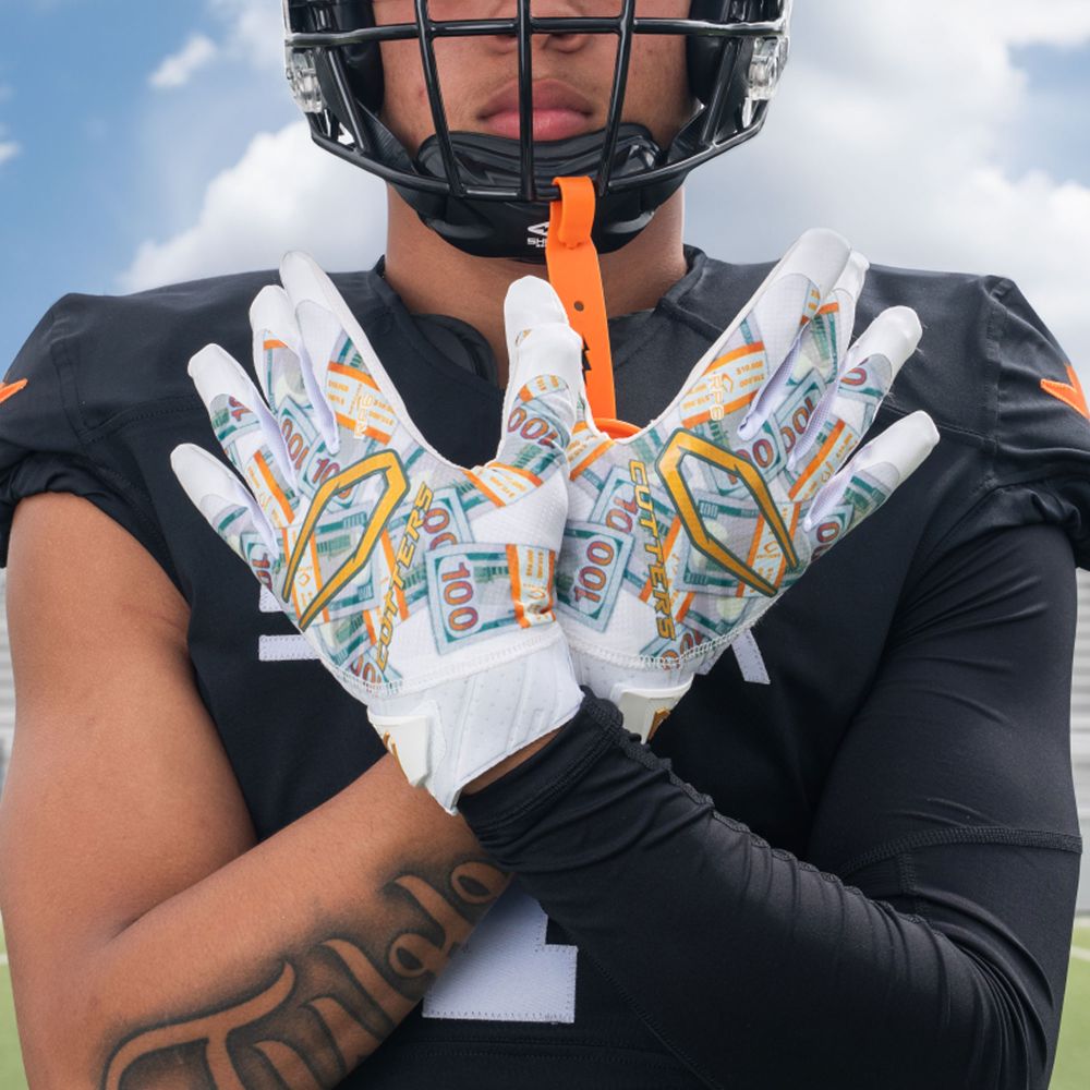 Rev Pro 6.0 White Money Bands LE Football Receiver Gloves | Cutters Sports