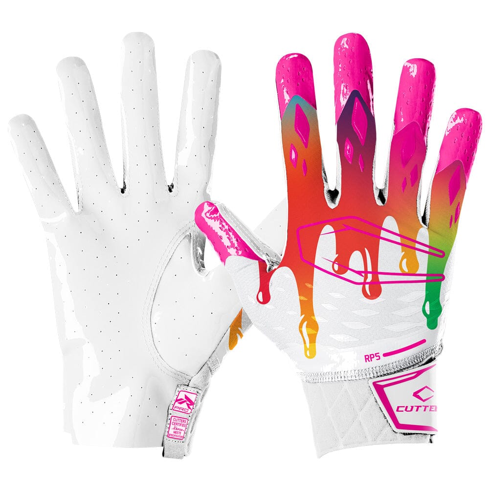 Rev Pro 5.0 White/Multi Drip LE Football Receiver Gloves - Cutters Sports